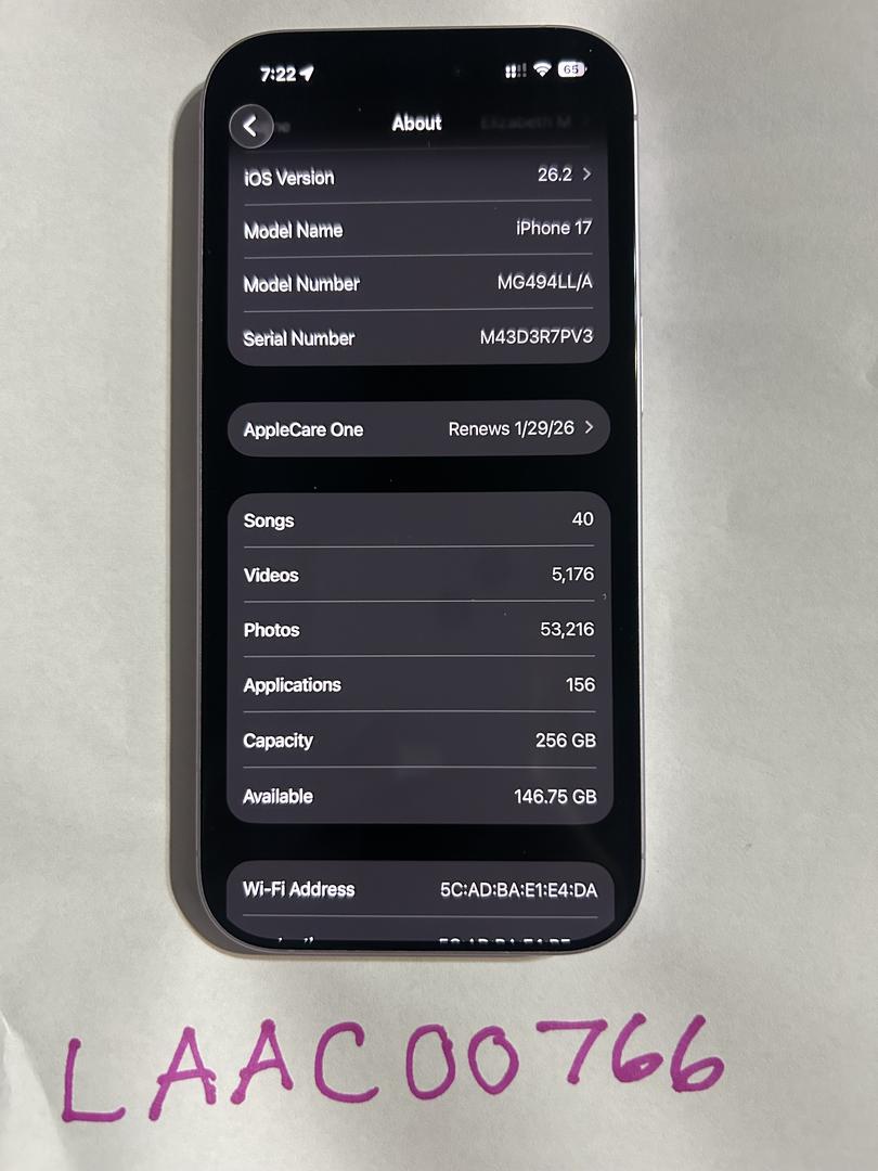 Apple iPhone 17 - Spectrum, Lavender, 256GB, A3258 - LAAC00766 - Swappa