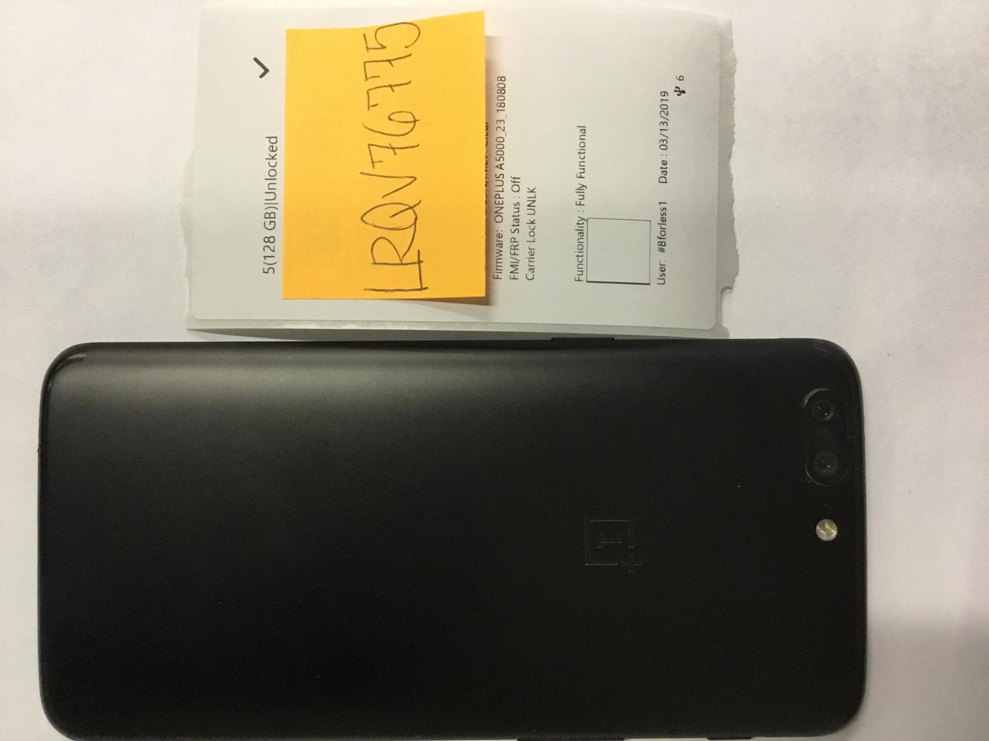 OnePlus 5 - Unlocked, Black, 128GB, 8GB, A5000 - LRQV76775 - Swappa