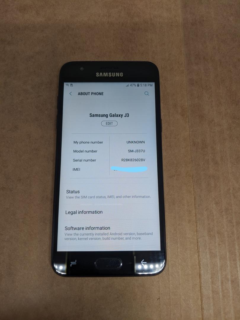 Samsung Galaxy J3 2018 (Unlocked) [SM-J337U] - Black - LRYG04535 - Swappa