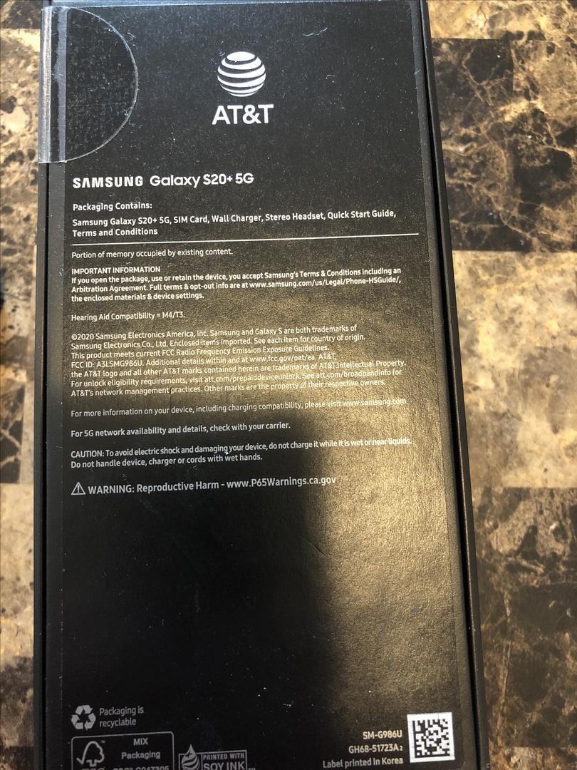 Samsung Galaxy S20 Plus 5G - AT&T, Cloud Blue, 128GB, 12GB, SM-G986U ...