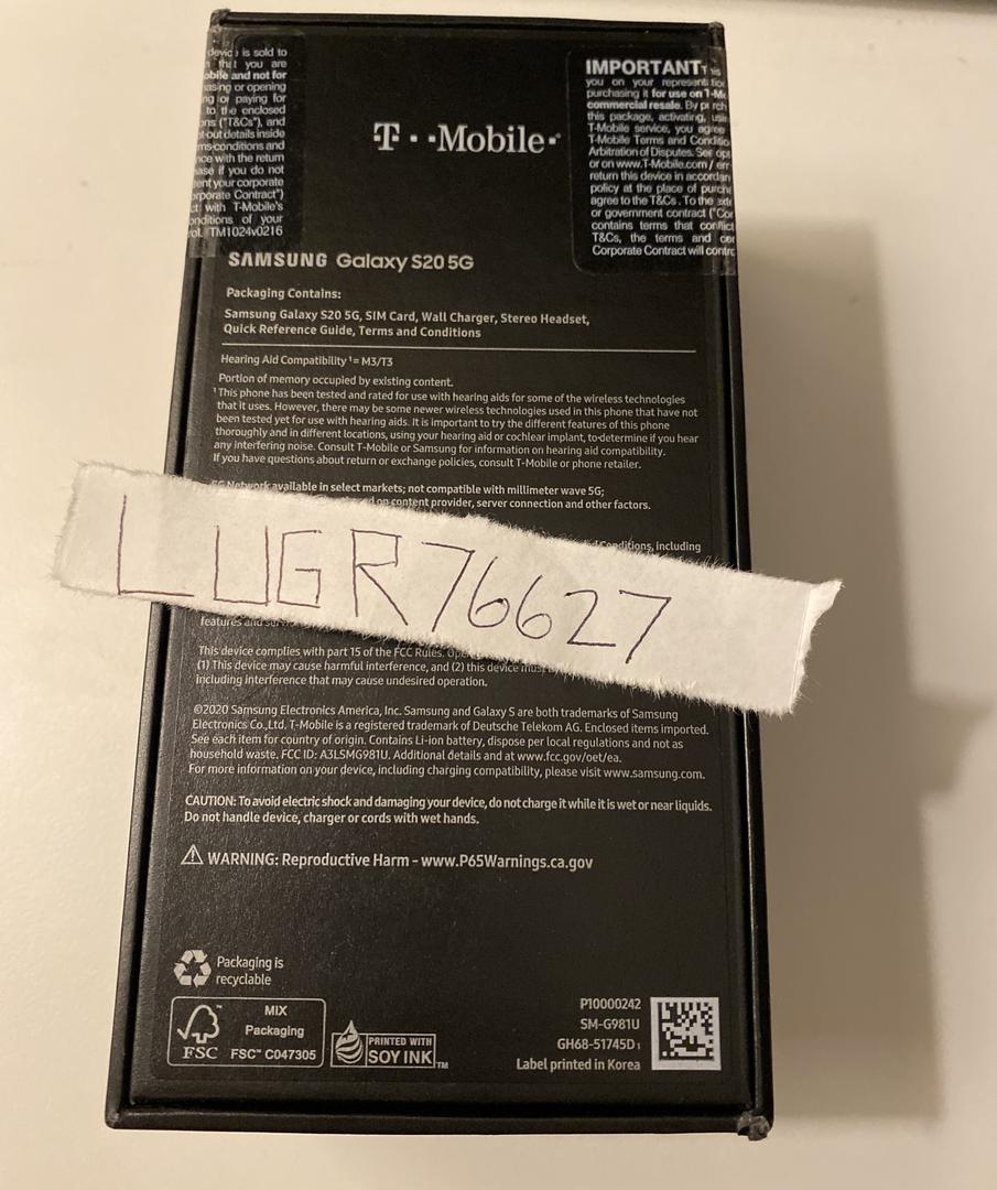 Samsung Galaxy S20 5G - T-Mobile, Gray, 128GB, 12GB, SM-G981U ...