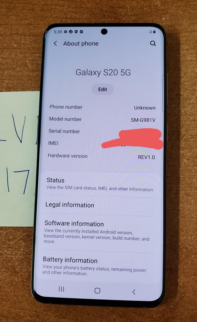 Samsung Galaxy S20 5G - Verizon, Gray, 128GB, 8GB, SM-G981V UW ...