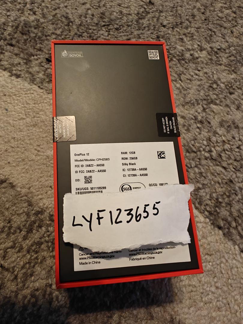 OnePlus 12 - Unlocked, Black, 256GB, 12GB, CPH2583 - LYFI23655 - Swappa