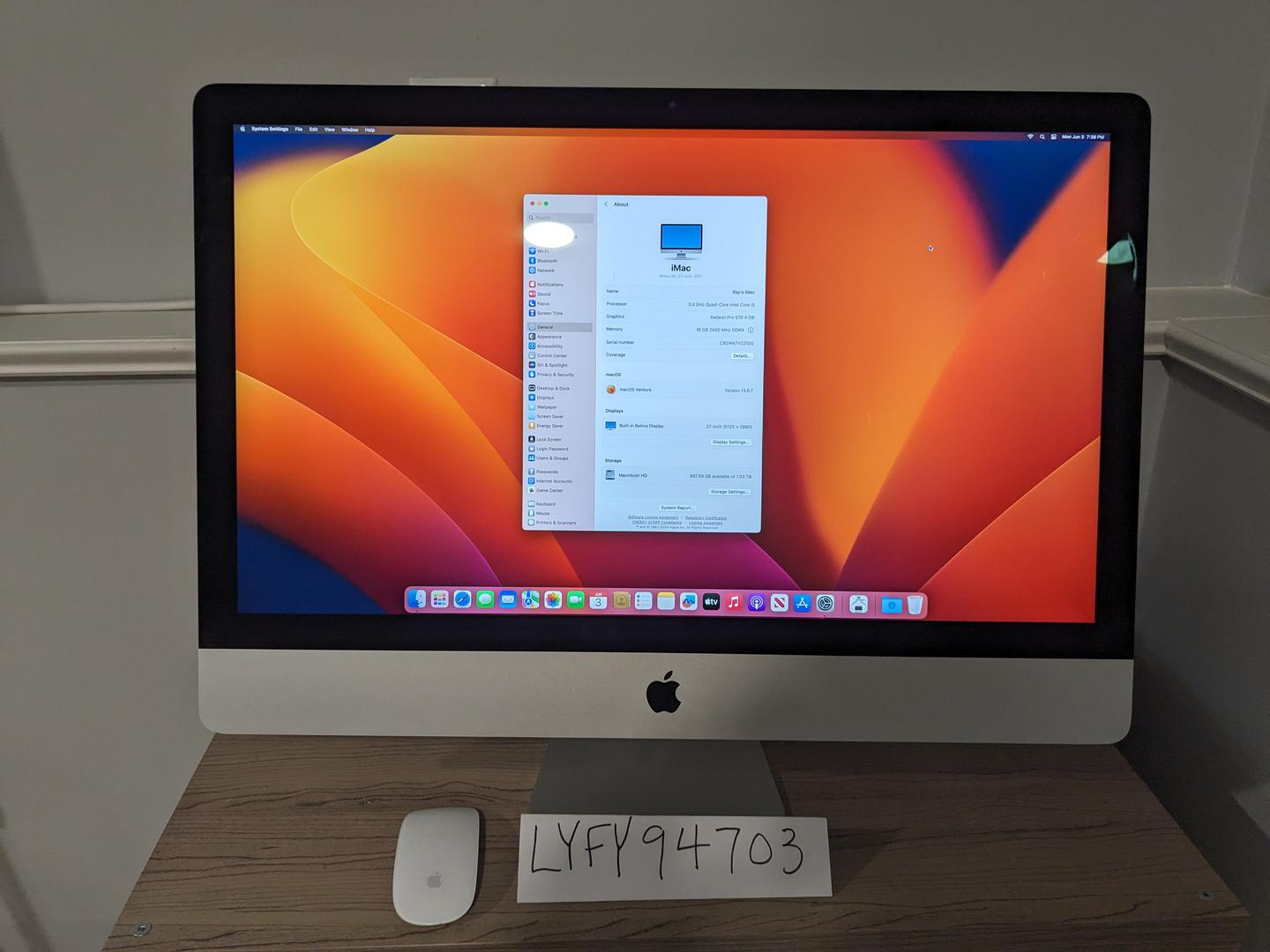 iMac 2017 27" Retina 5K - I5, 1TB, 16GB - LYFY94703 - Swappa