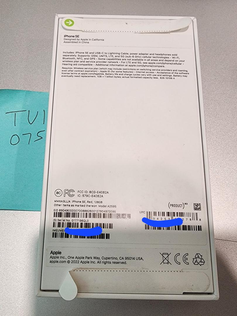 Apple iPhone SE 3rd Gen 2022 - Unlocked, Red, 128GB, A2595 - LYHL01164 ...