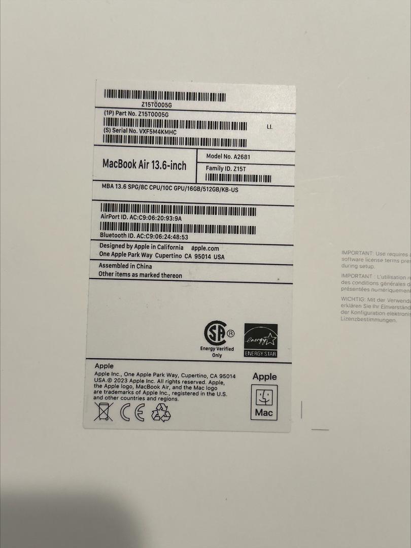 MacBook Air 2022 - 13" - Apple M2, Silver, 512GB, 16GB - LYIO94320 - Swappa