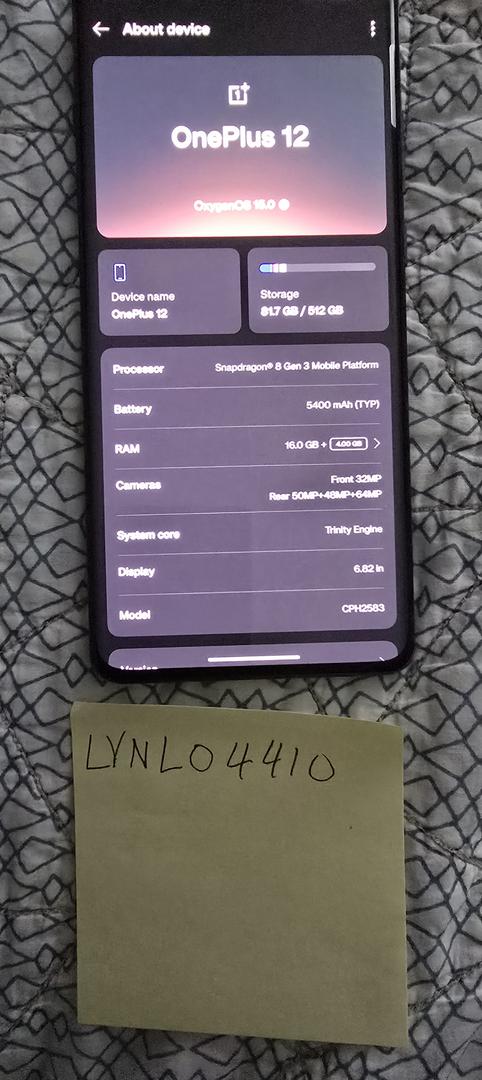 OnePlus 12 - Unlocked, Black, 512GB, 16GB, CPH2583 - LYNL04410 - Swappa